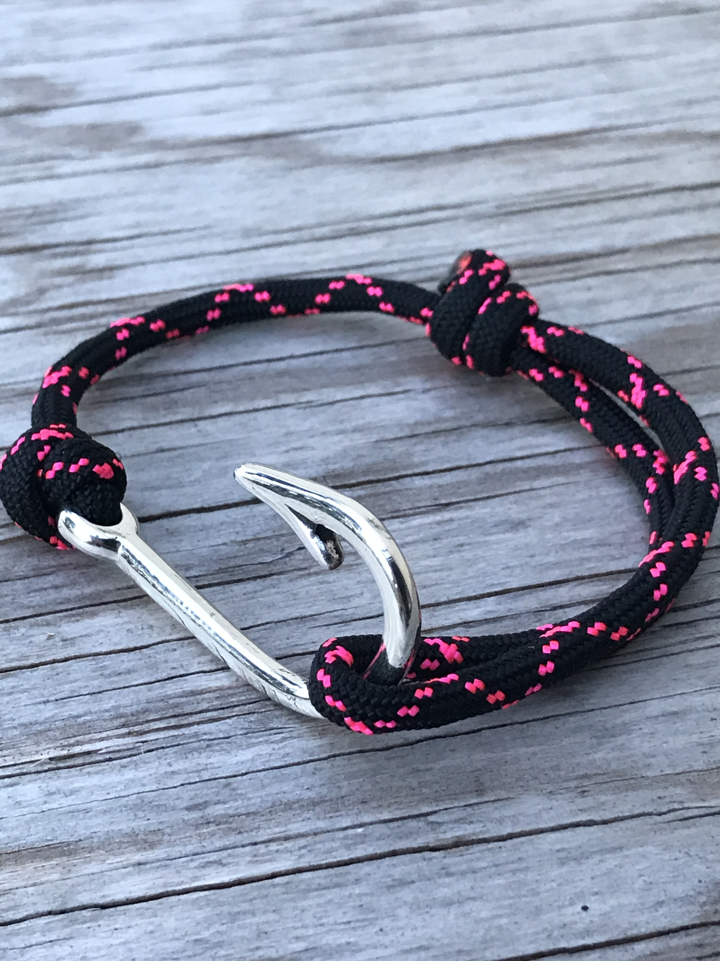 Fish Hook Bracelet- Black w Pink X - Darcizzle Offshore