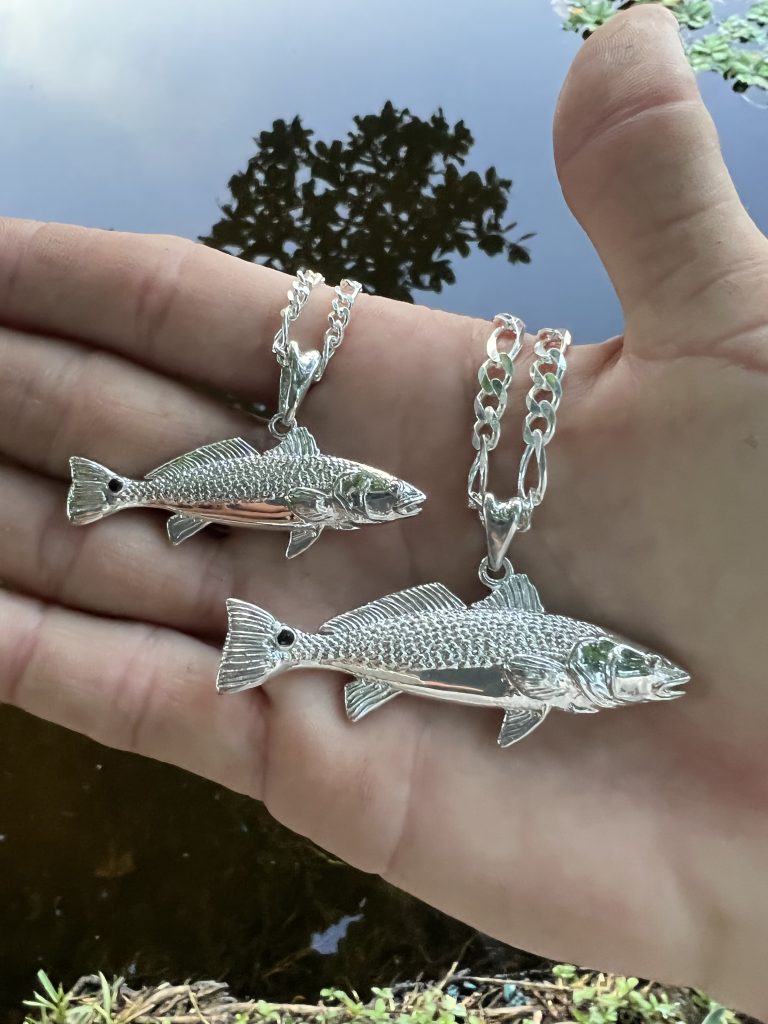 Redfish 3D Sterling Silver Pendant Necklace - Darcizzle Offshore