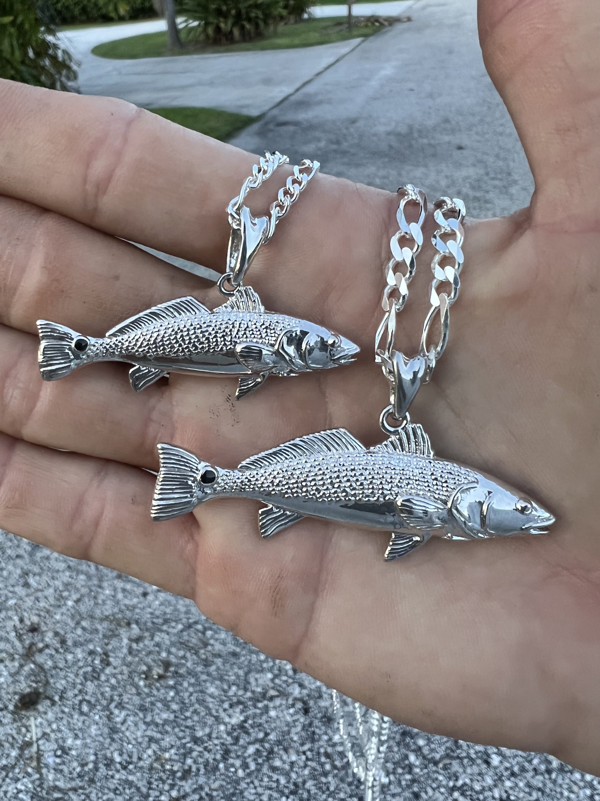 Redfish 3D Sterling Silver Pendant Necklace - Darcizzle Offshore